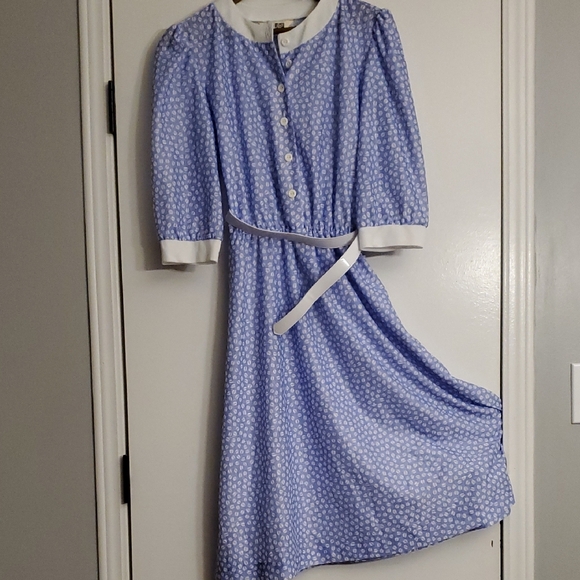 Sears | Dresses | Vintage Sears Blue And White Dress With Patent ...